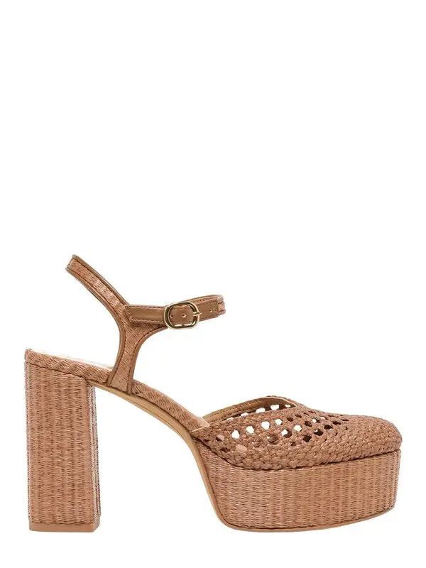 DOLCEVITA Platform Raffia Block Heel Sandals - Mid Brown Woven Raffia