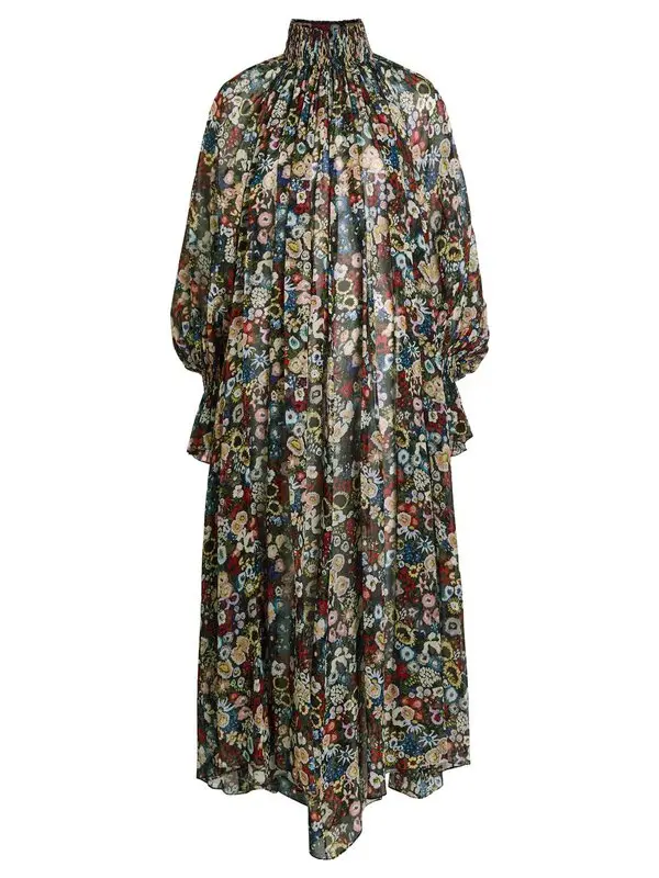 Khaite Floral Silk Maxi Dress - Black