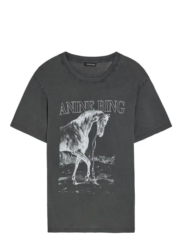 ANINE BING Printed Cotton T-shirt - Black