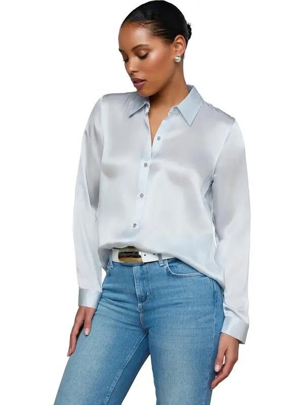 L'Agence Tyler Silk Blouse Top - Pale Mist Blue