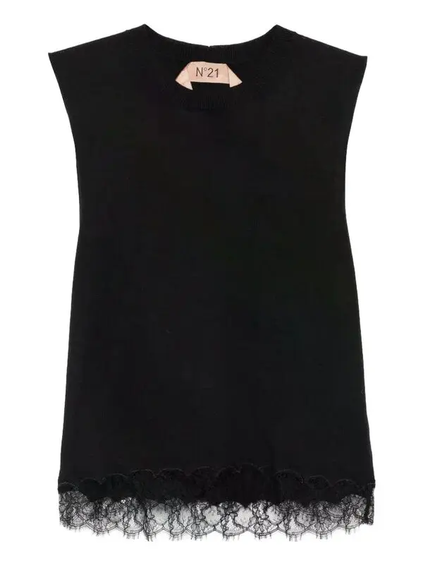 N°21 Lace-trimmed Knit Top - Black