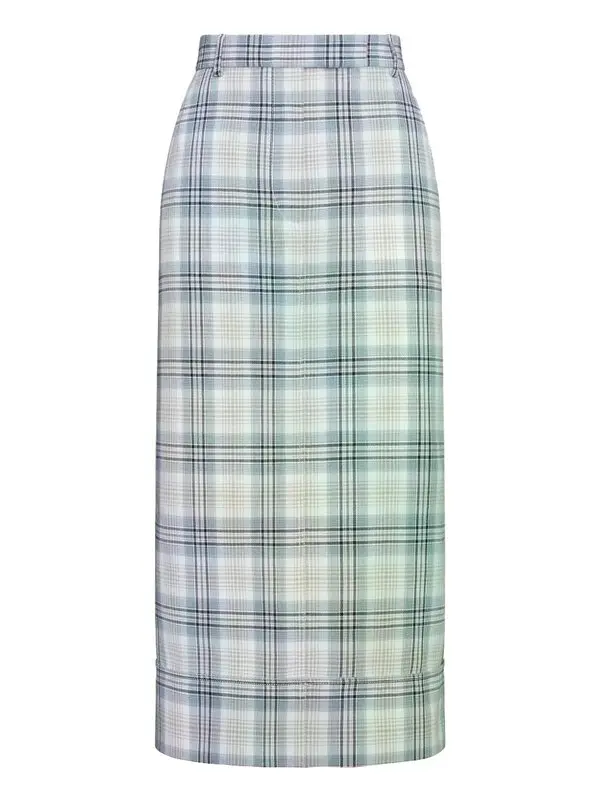 Thom Browne Plaid Midi Skirt With Belt Loops - White
