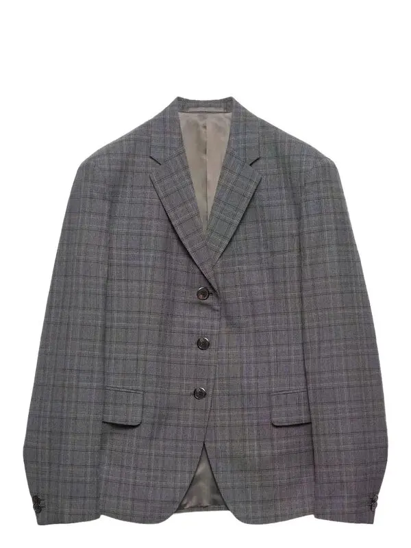 Prada Single-breasted Prince Of Wales Checked Virgin Wool Jacket - Grey