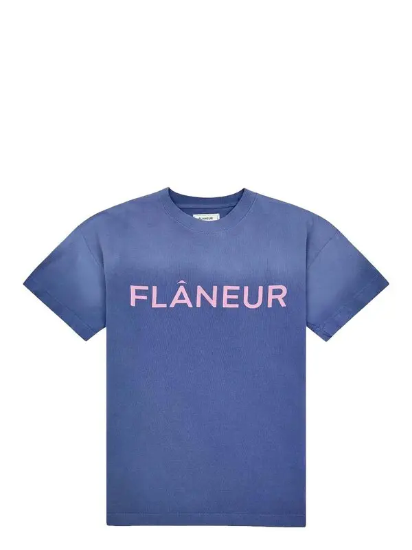 FLANEUR Logo-print Faded T-shirt - Blue