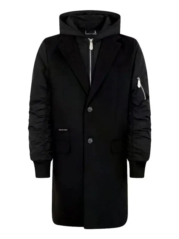 Philipp Plein Hooded Single-breasted Coat - Black