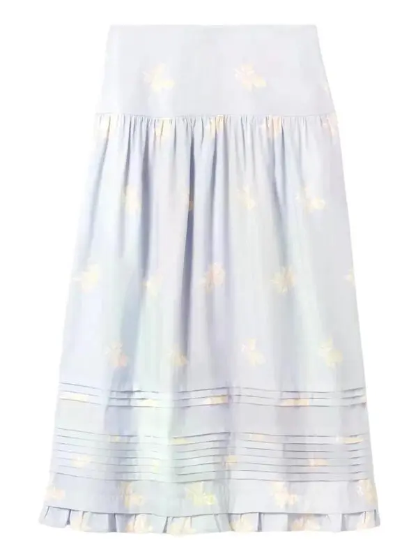 Claudie Pierlot Floral Print Pleated A-line Midi Skirt - Blue