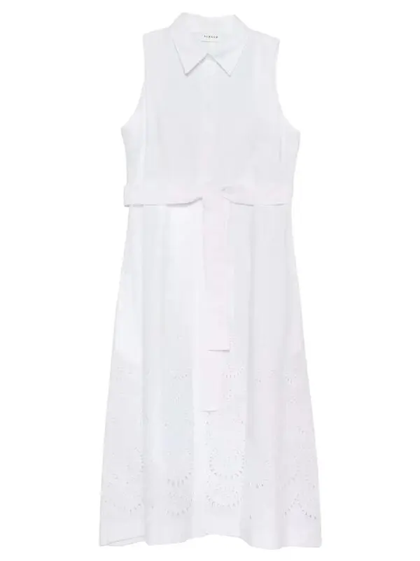 P.a.r.o.s.h Eyelet Detailing Belted Midi Dress - White
