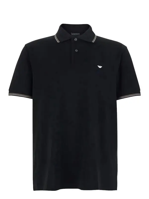 Emporio Armani Embroidered Trim Polo Shirt - Black