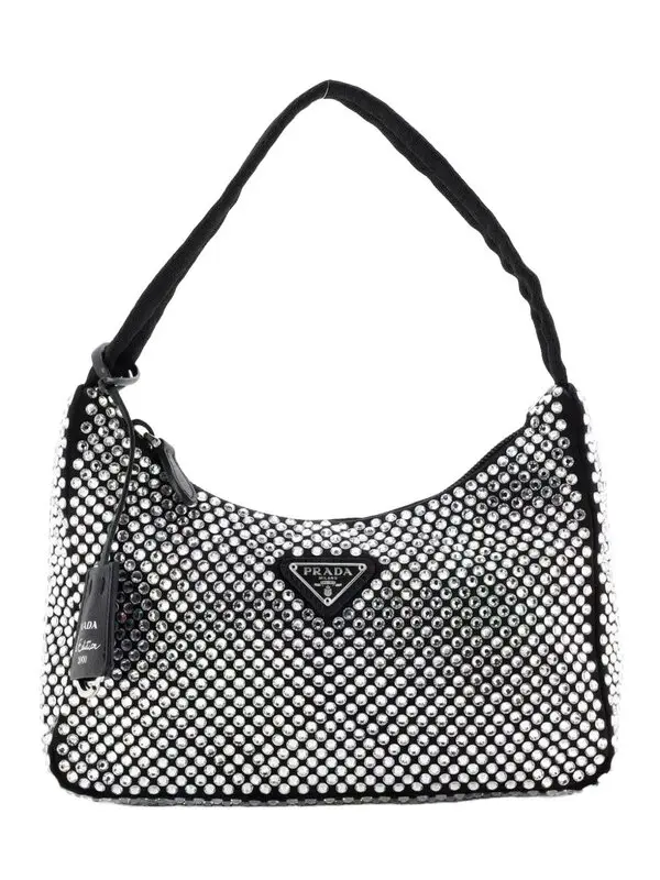 Prada Re-edition 2000 Crystal Embellished Mini Hobo Bag - Black