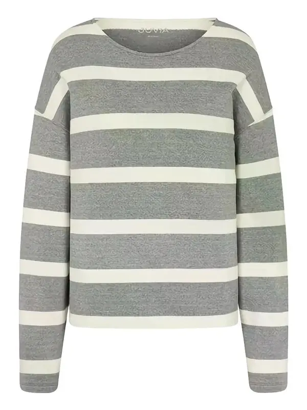JUVIA Striped Logo-sleeve Sweater - Grey