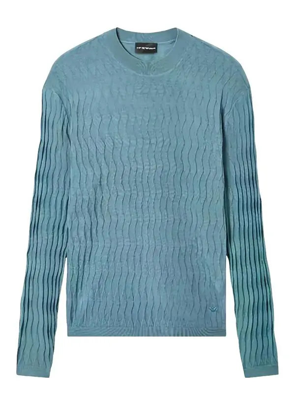 Emporio Armani Textured Long Sleeve Sweater - Blue