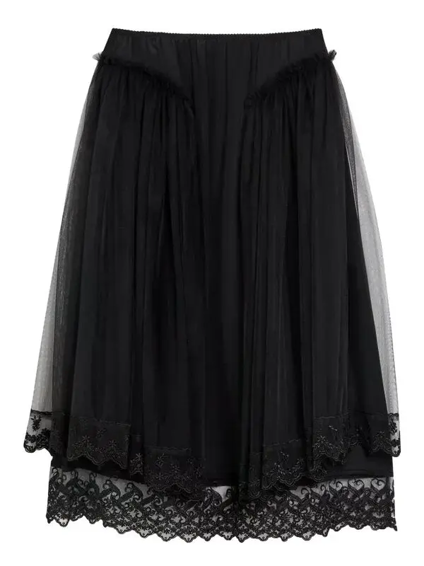 Simone Rocha Lace Trim Ruffled Midi Skirt - Black