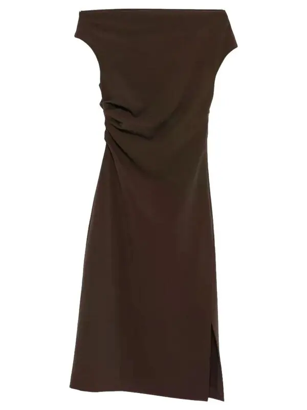 P.a.r.o.s.h Off-shoulder Ruched Midi Dress - Brown