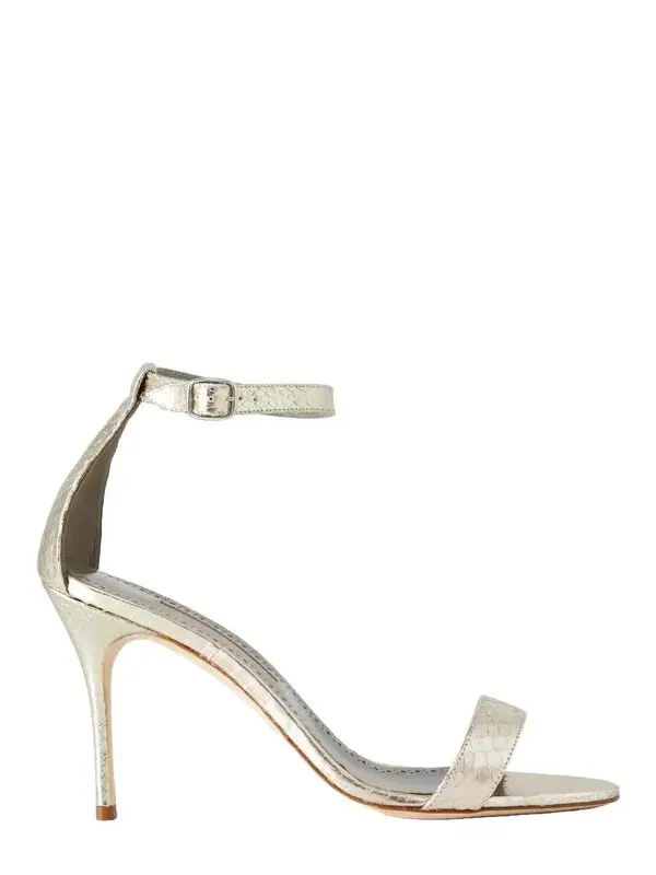 Manolo Blahnik Chaos Snakeskin Sandals - Gold
