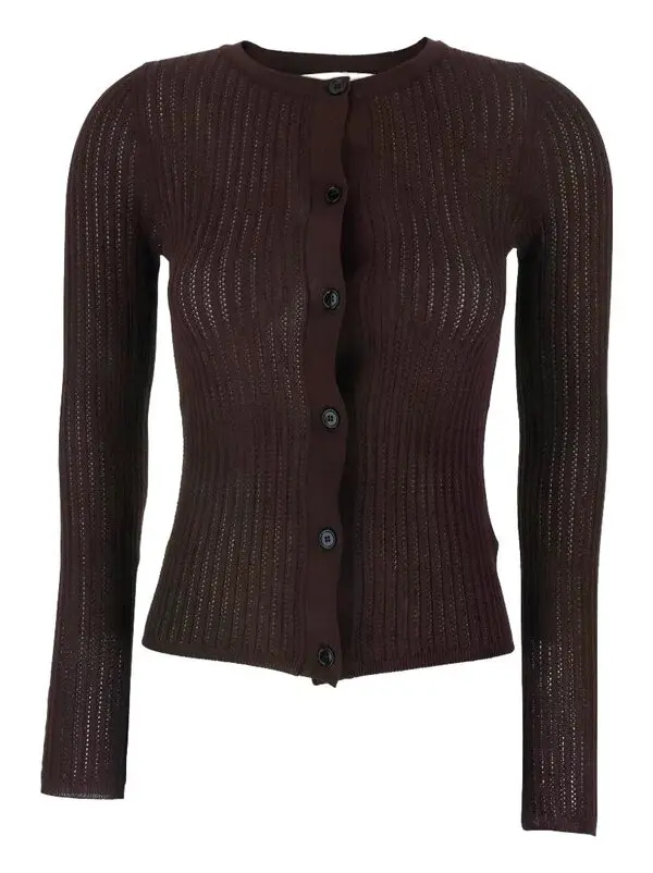 JUCCA Crew-neck Ribbed Cardigan - Brown