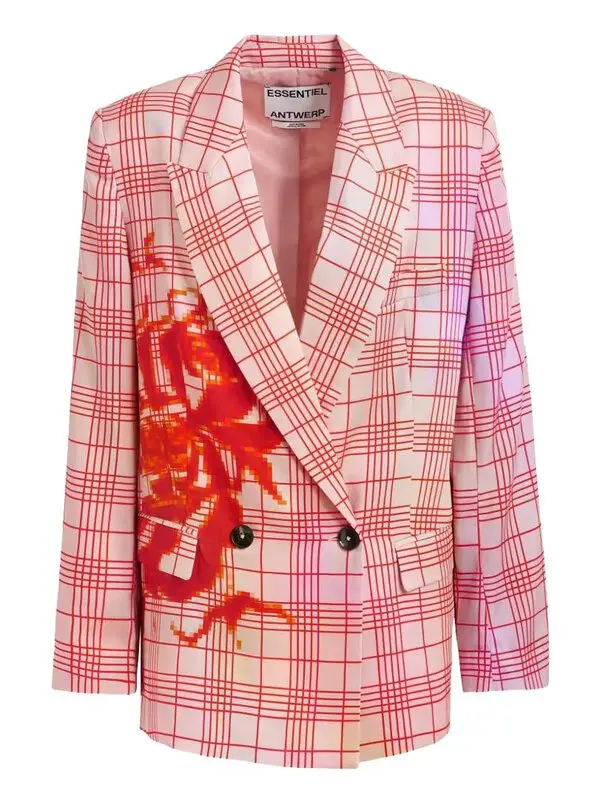 Essentiel Antwerp Juliana Checked-print Double-breasted Blazer - Pink