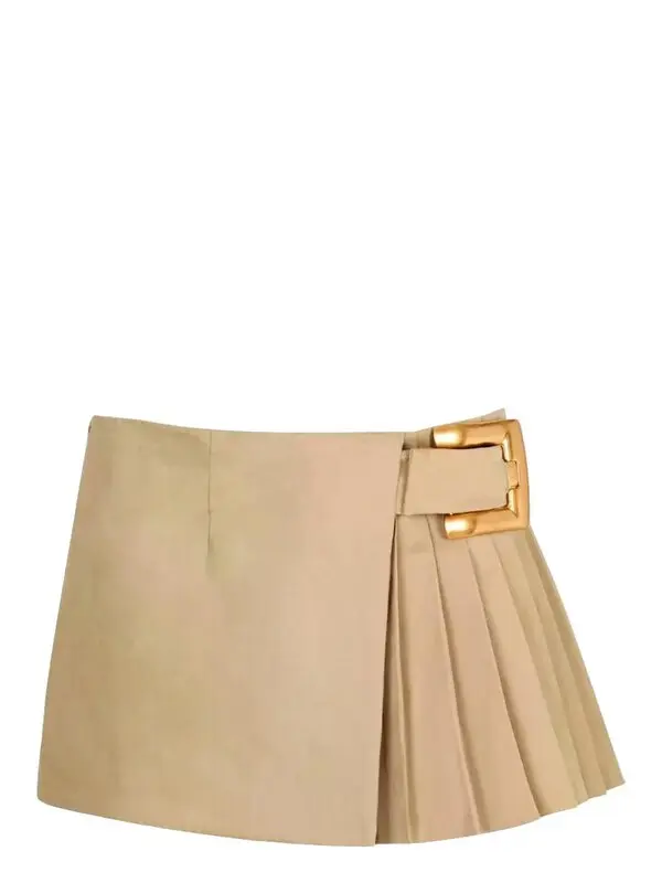 Balmain Pleated Wrap Mini Skirt With Belt - Neutrals