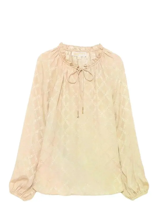 Michael Kors Monogram Long Sleeve Blouse - Neutrals