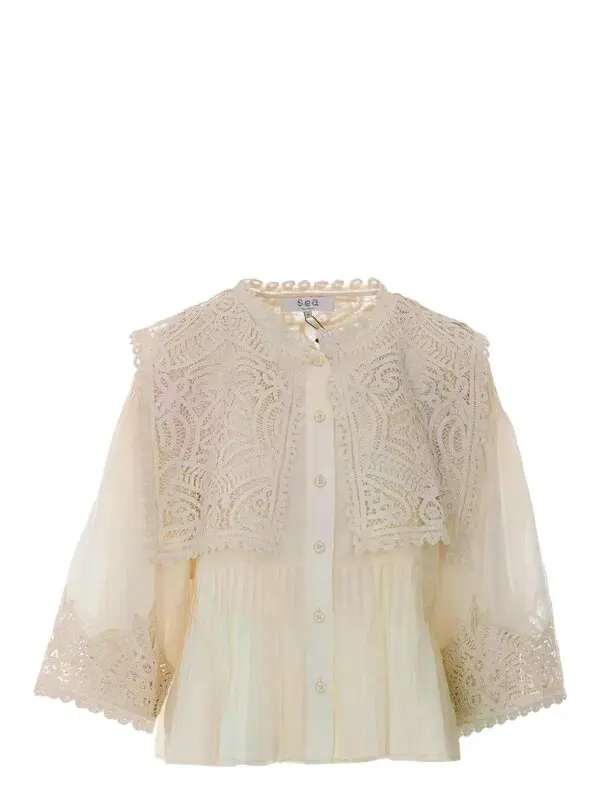 Sea Adelina Embroidered Lace Top - Neutrals