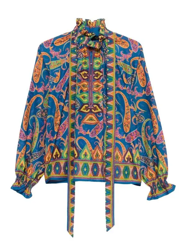 Etro Paisley Print Pussy-bow Blouse - Blue