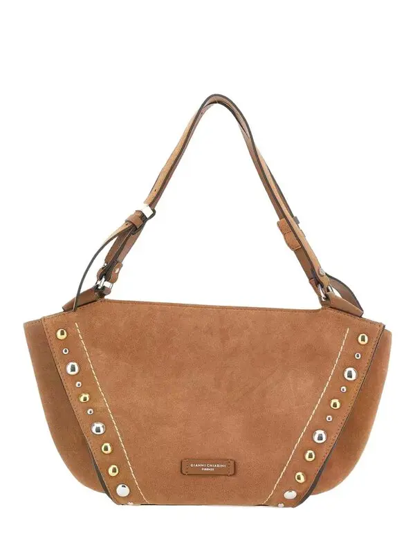 GIANNI CHIARINI Bloom Studs Tote Bag With Decorative Stitching - Brown