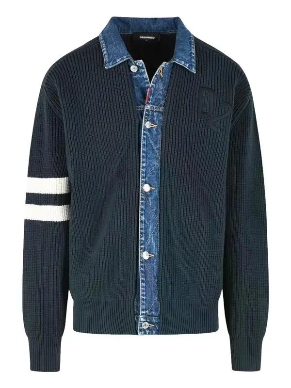 Dsquared2 Denim-collar Ribbed Cardigan - Blue