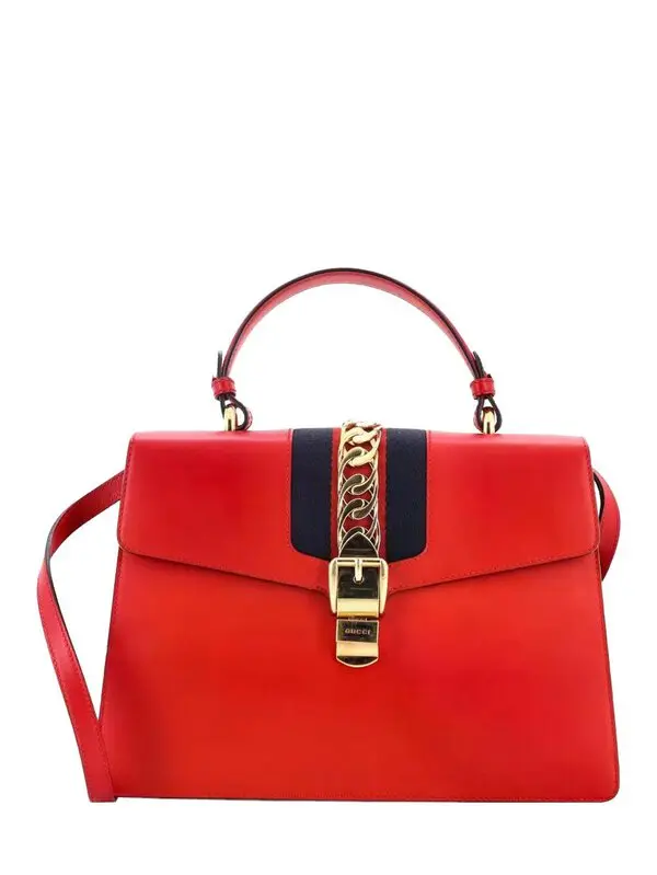 Gucci Sylvie Top Handle Leather Satchel Medium - Red