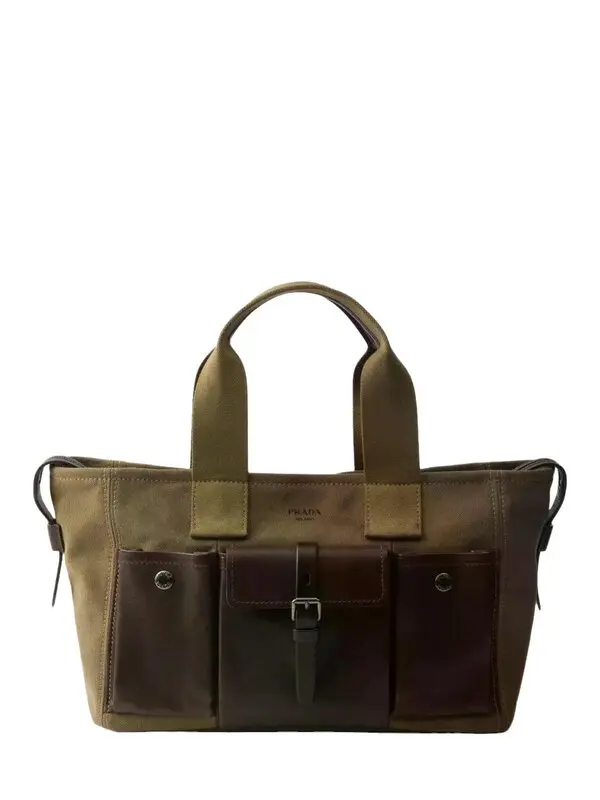 Prada Route Large Canvas And Leather Tote Bag - Green