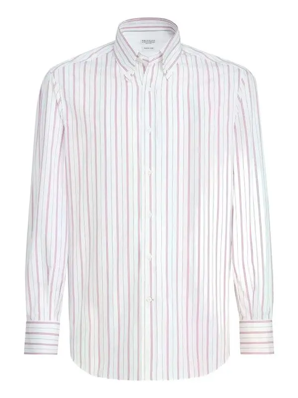 Brunello Cucinelli Stripe-pattern Button-down Collar Shirt - White