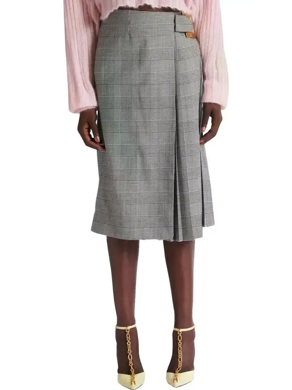 Balmain Check-pattern Pleated Midi Skirt - Grey