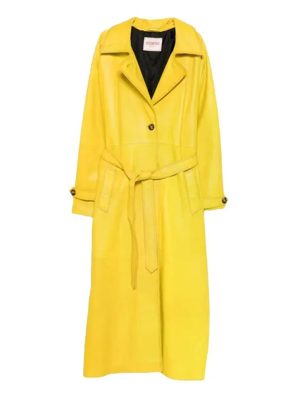 Iceberg Belted Leather Coat - Yellow