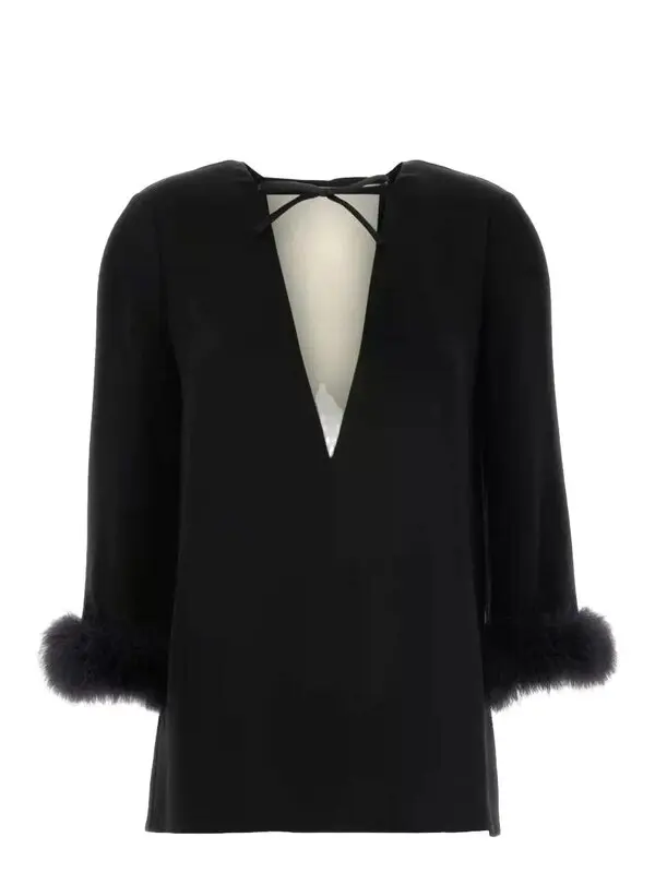 Valentino Garavani Feathered Cuff Blouse - Black