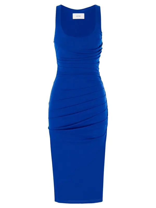 Alex Perry Ruched Power Mesh Singlet Dress - Blue