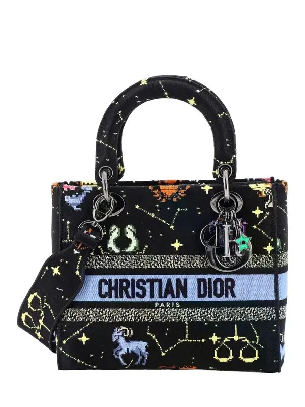 Dior Lady D-lite Embroidered Canvas Medium Satchel - Black