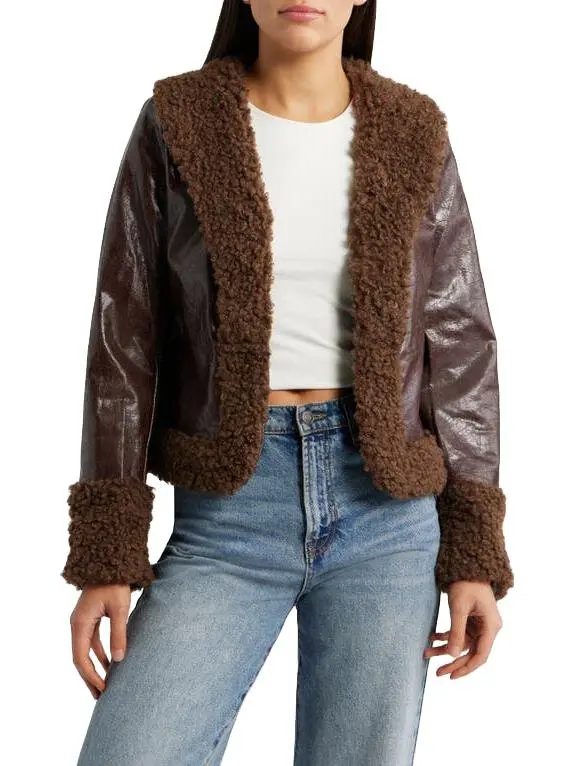 Princess Polly Faux Leather Cropped Jacket - Brown