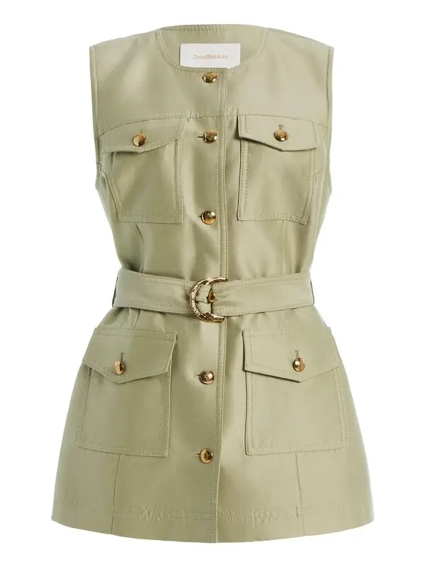 Zimmermann Luna Wool-silk Utility Vest - Green