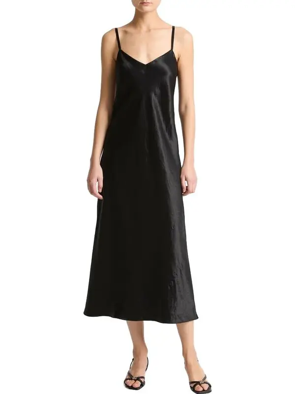 Vince Midi Satin Slipdress - Black