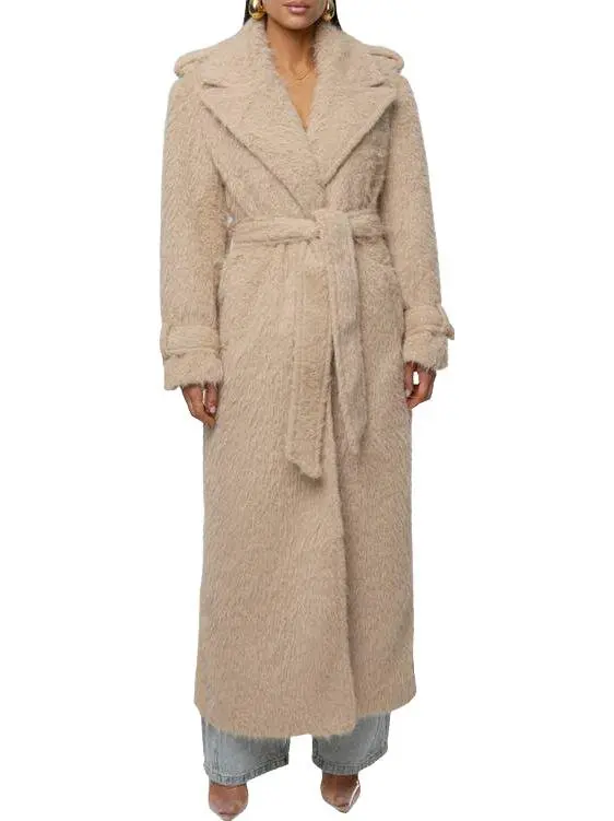 JLUXLABEL Faux Fur Longline Coat - Beige