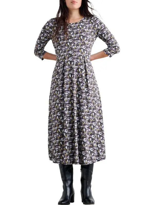 SEASALT CORNWALL Veronica Print Stretch Organic Cotton Jersey Midi Dress - Collaged Anemone Dark Violet