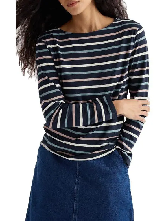 SEASALT CORNWALL Sailor Stripe Organic Cotton Top - Tri Breton Parsnip
