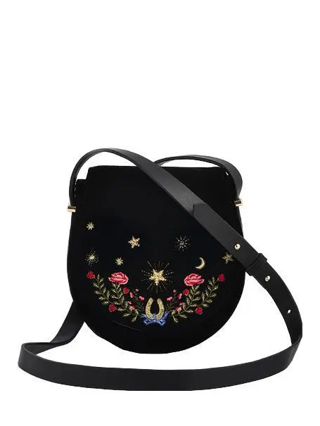 FABLE ENGLAND Celestial Embroidered Velvet Saddle Bag - Black