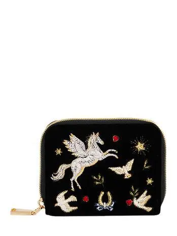 FABLE ENGLAND Celestial Velvet Embroidered Purse - Black