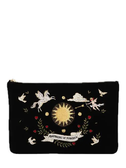 FABLE ENGLAND Celestial Velvet Embroidered Pouch - Black