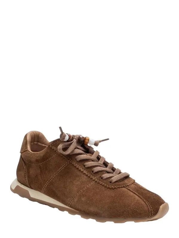 FOREVER & ALWAYS SHOES Brea Leather Embellished Sneaker - Cognac Suede
