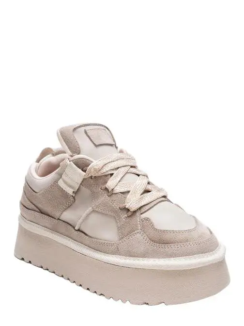 FOREVER & ALWAYS SHOES Riven Leather Platform Sneaker - Beige Suede