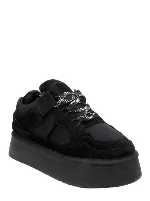 FOREVER & ALWAYS SHOES Riven Leather Platform Sneaker - Black Suede