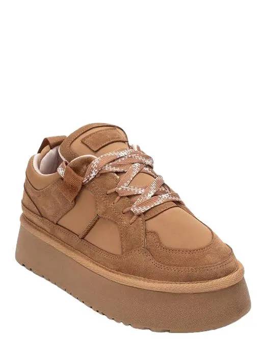 FOREVER & ALWAYS SHOES Riven Leather Platform Sneaker - Cognac Suede