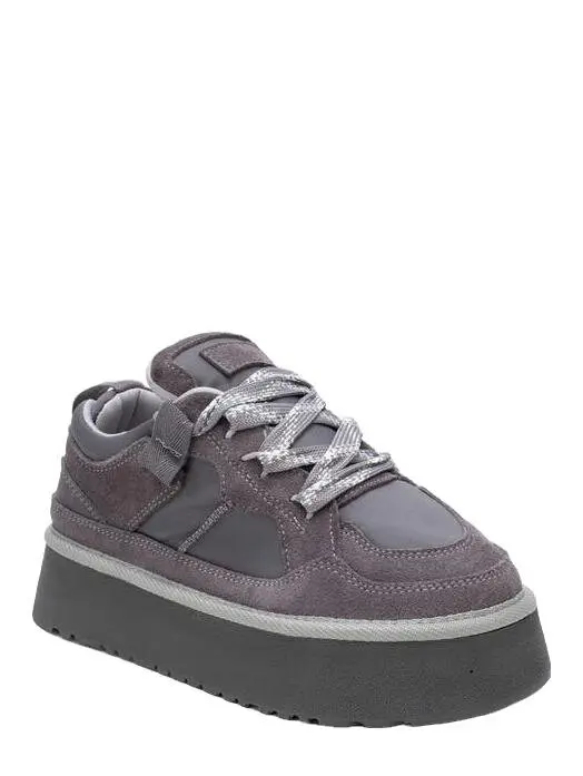 FOREVER & ALWAYS SHOES Riven Leather Platform Sneaker - Grey Suede