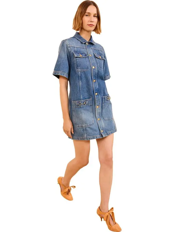 Ulla Johnson The Painters Denim Mini Dress - Danube