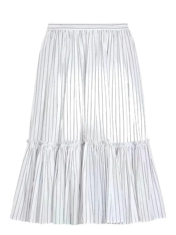 JIL SANDER Striped Gathered Midi Skirt - White